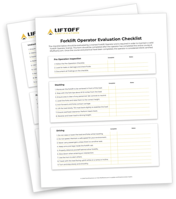 Forklift Evaluation Checklist – Liftoff Certifications