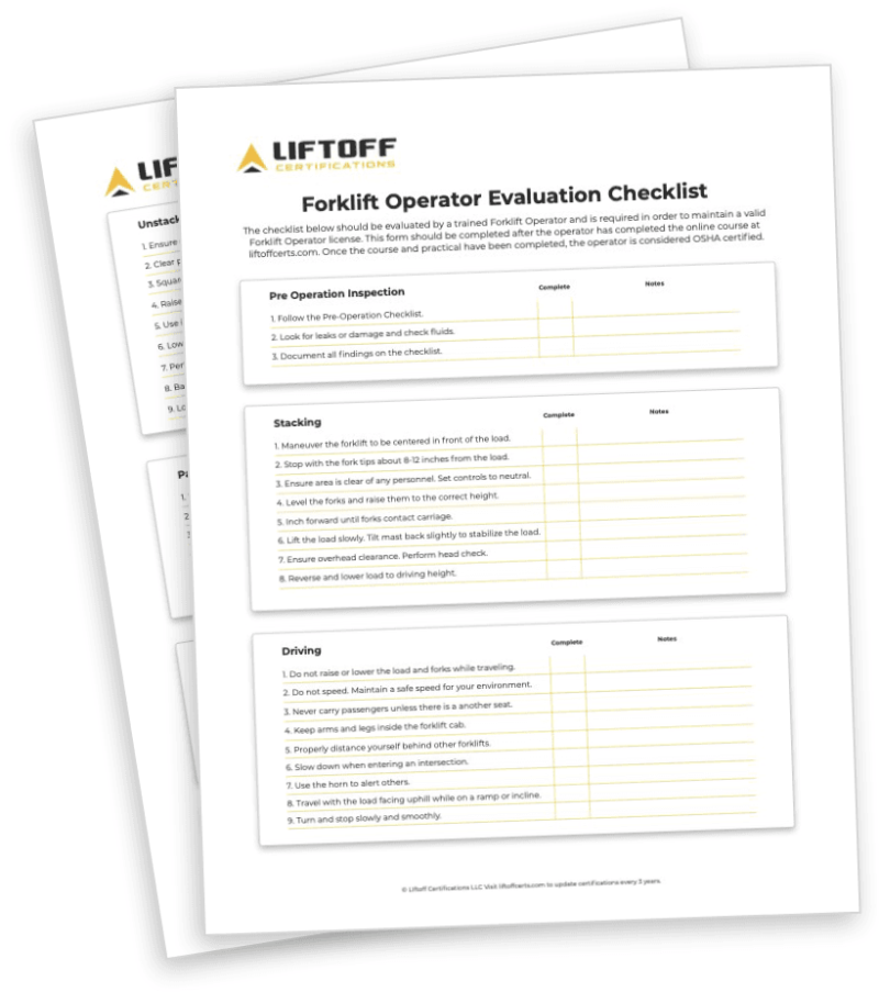 Forklift Evaluation Checklist – Liftoff Certifications