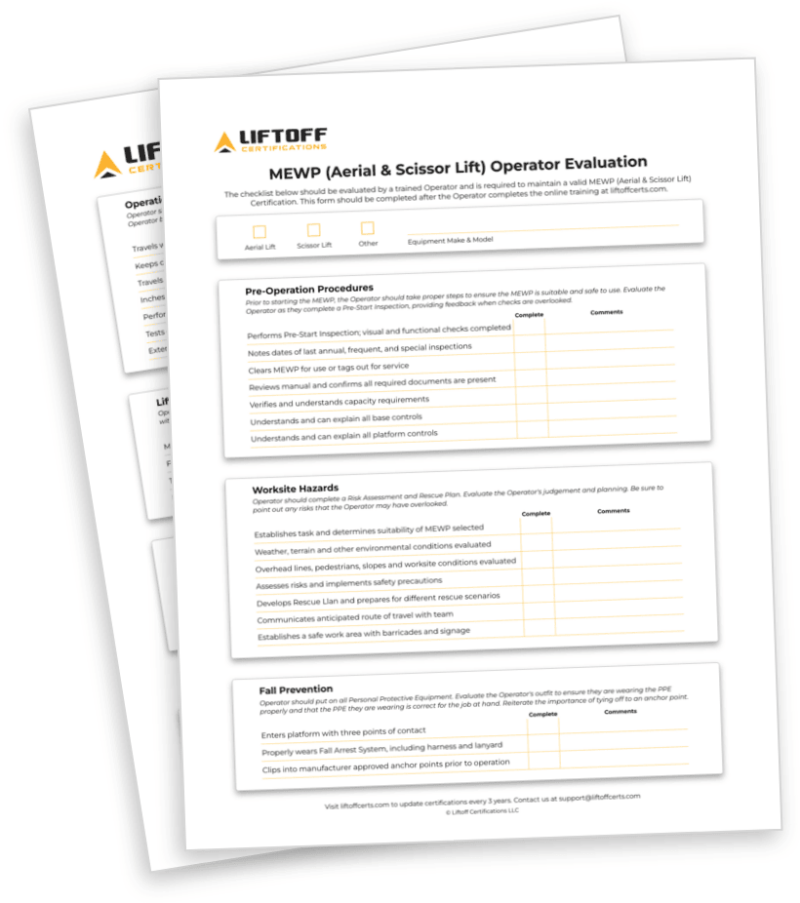 MEWP Operator Evaluation Checklist – Liftoff Certifications