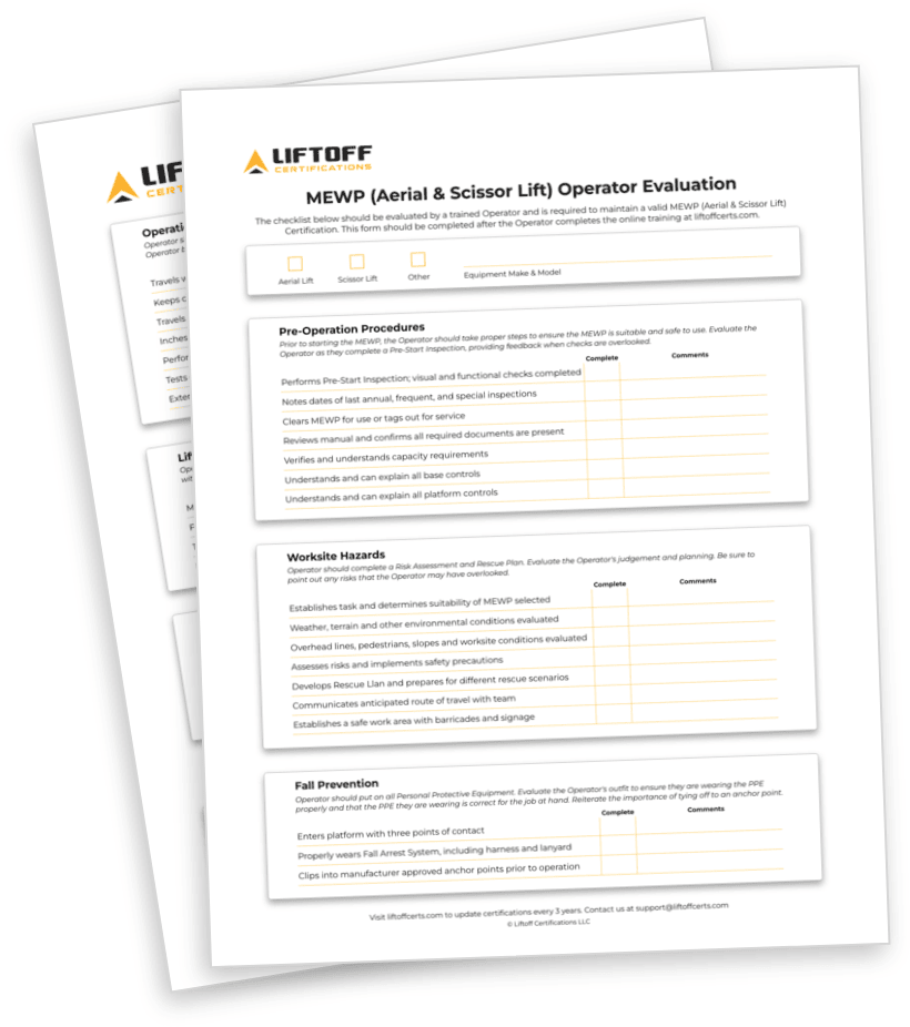 Mewp Operator Evaluation Checklist Liftoff Certifications